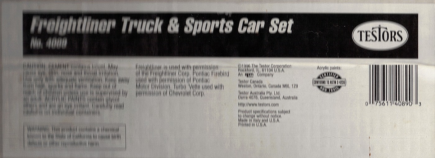 Photo: Box side label | TESTORS Frieghtliner Truck and Sports Car Set ...