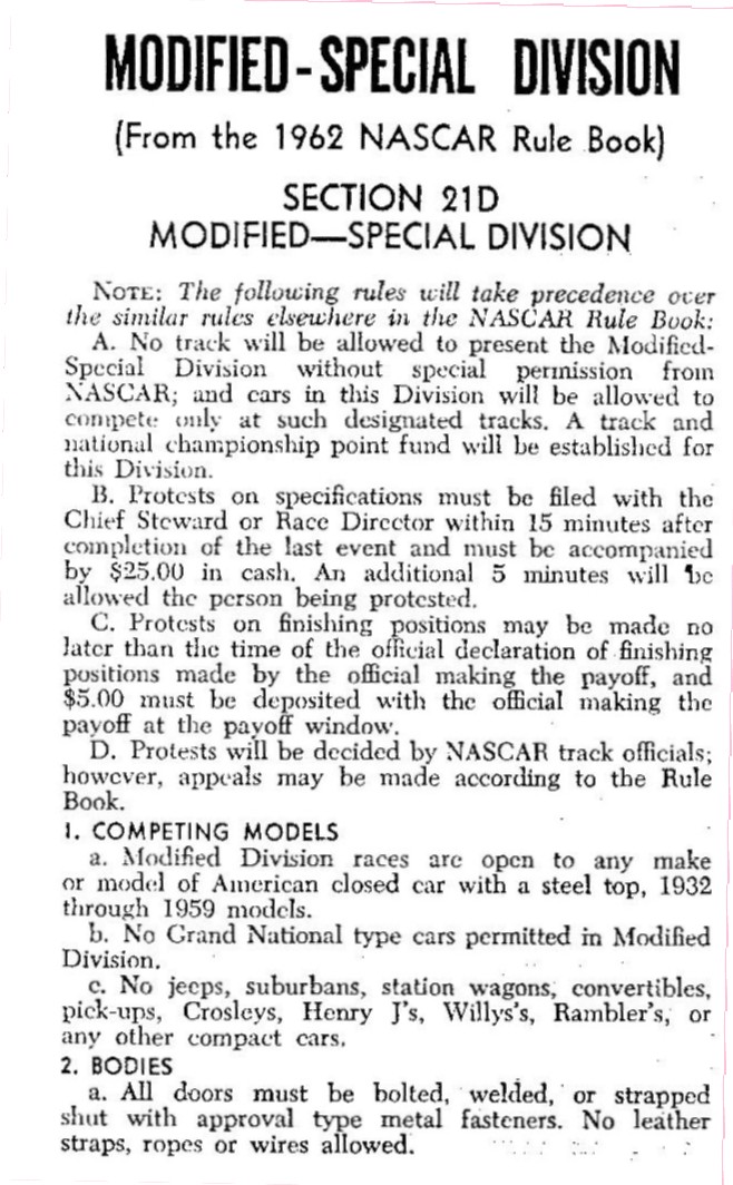 Photo: MODIFIED SPECIAL RULES 1962 | VIGORLUBE SHEETS ADS RECORDBOOKS ...