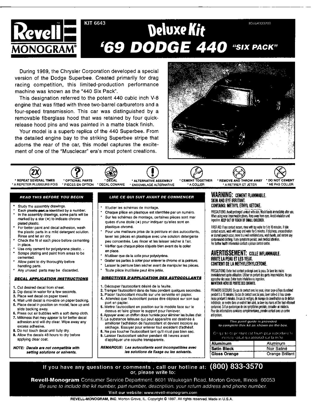 Revell/Monogram #85-6643 1969 Dodge 440 Six Pack album | bill-rules ...