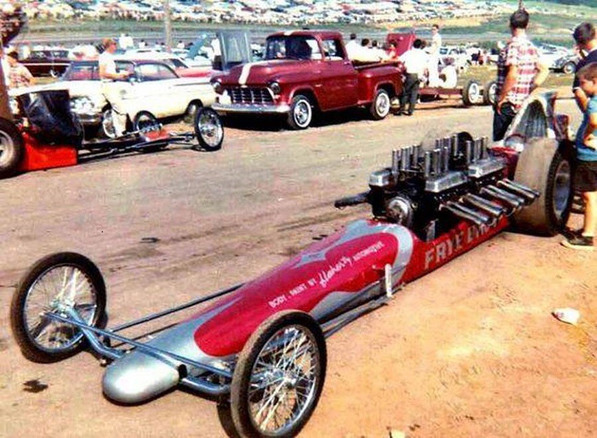 Photo: The Frye Brothers twin Buick powered dragster, running on ...