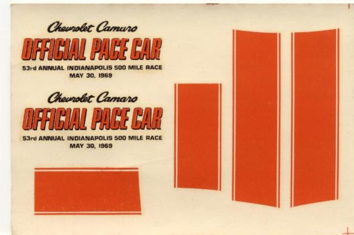 Photo: Kit T333-200 1969 Camaro Pace Car Decals only | AMT Official ...