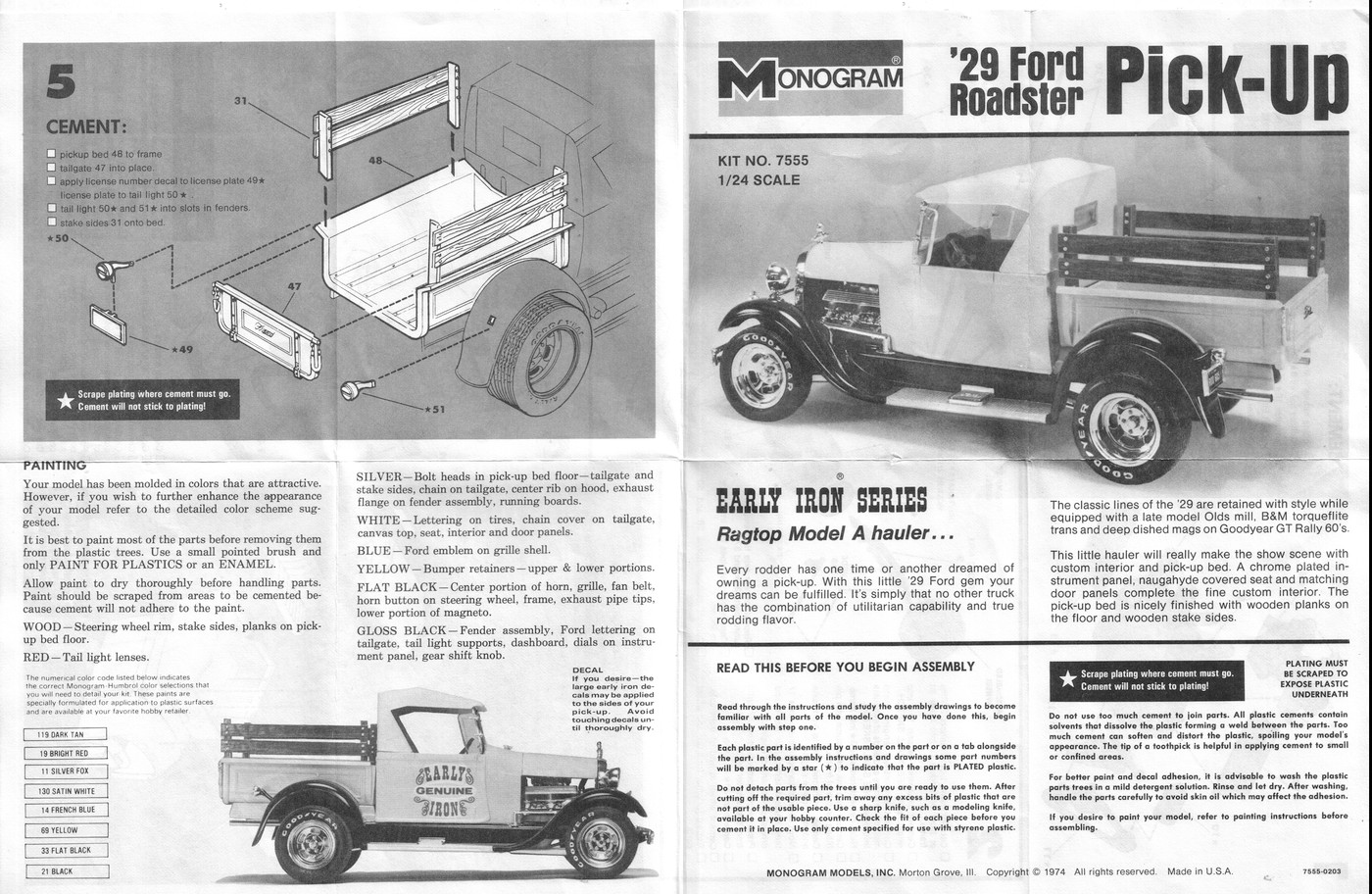 Photo: 29 Ford Roadster PickUp MONOGRAM Instruction sheet front ...